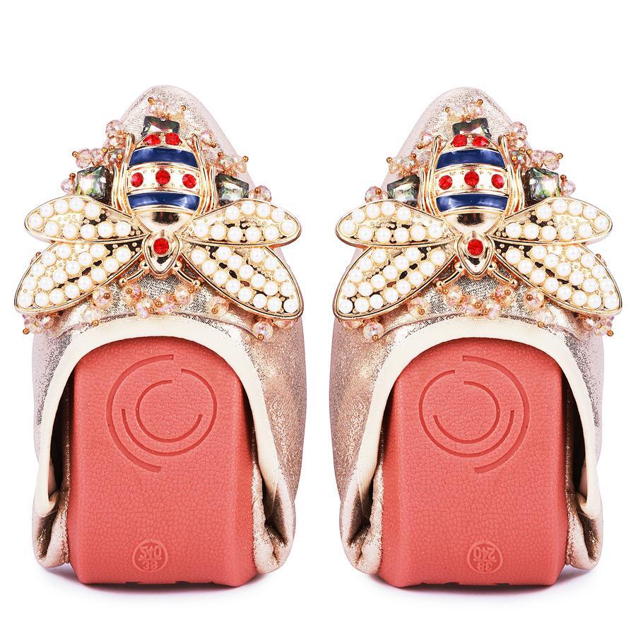 Women Ballet Flats Rhinestone Bee Ballerina Shoes Foldable Sparkly ...