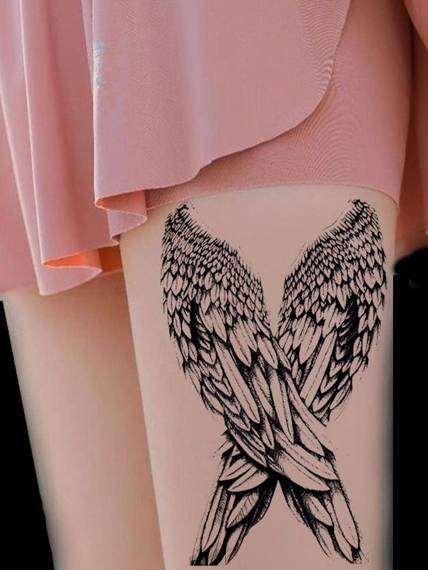 1pc Realistic Feather Wing Design Line Drawing Temporary Tattoo Sticker ...