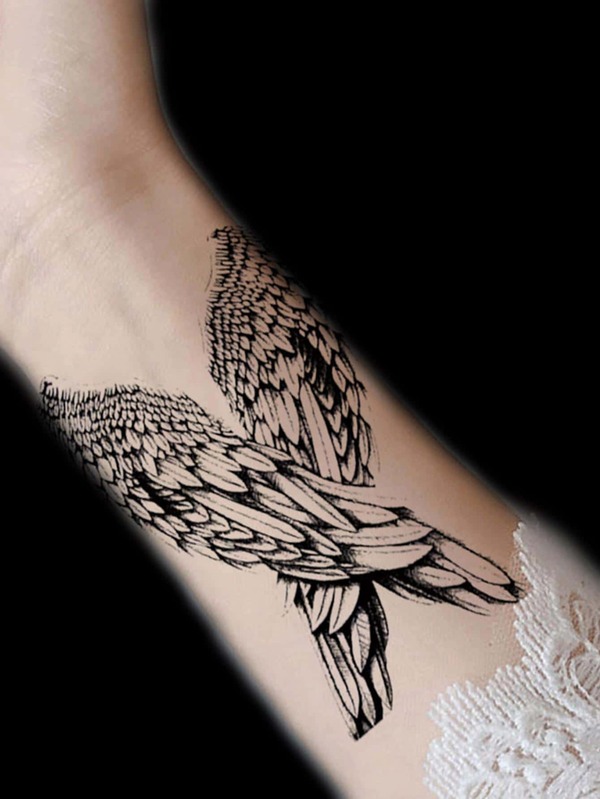 1pc Realistic Feather Wing Design Line Drawing Temporary Tattoo Sticker ...