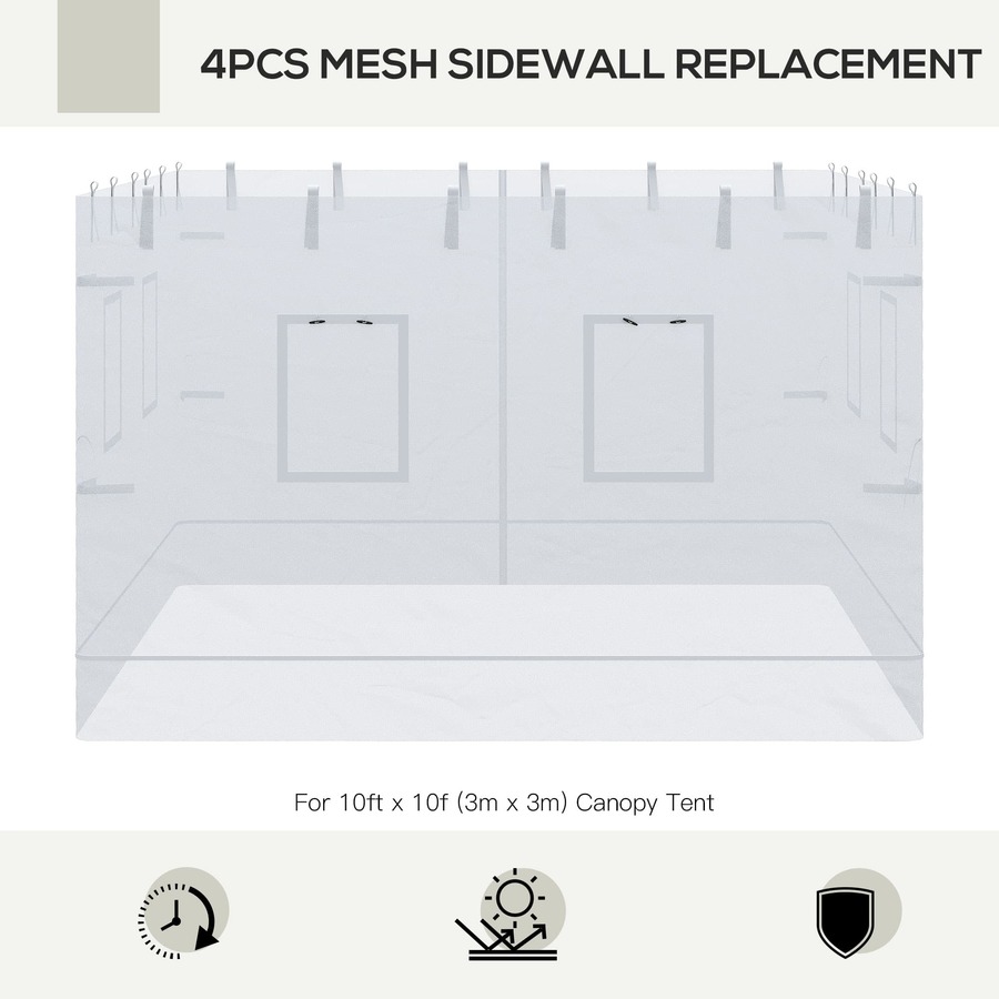 Outsunny Replacement Canopy Netting, Set of 4 Mesh Sidewalls, Patio ...