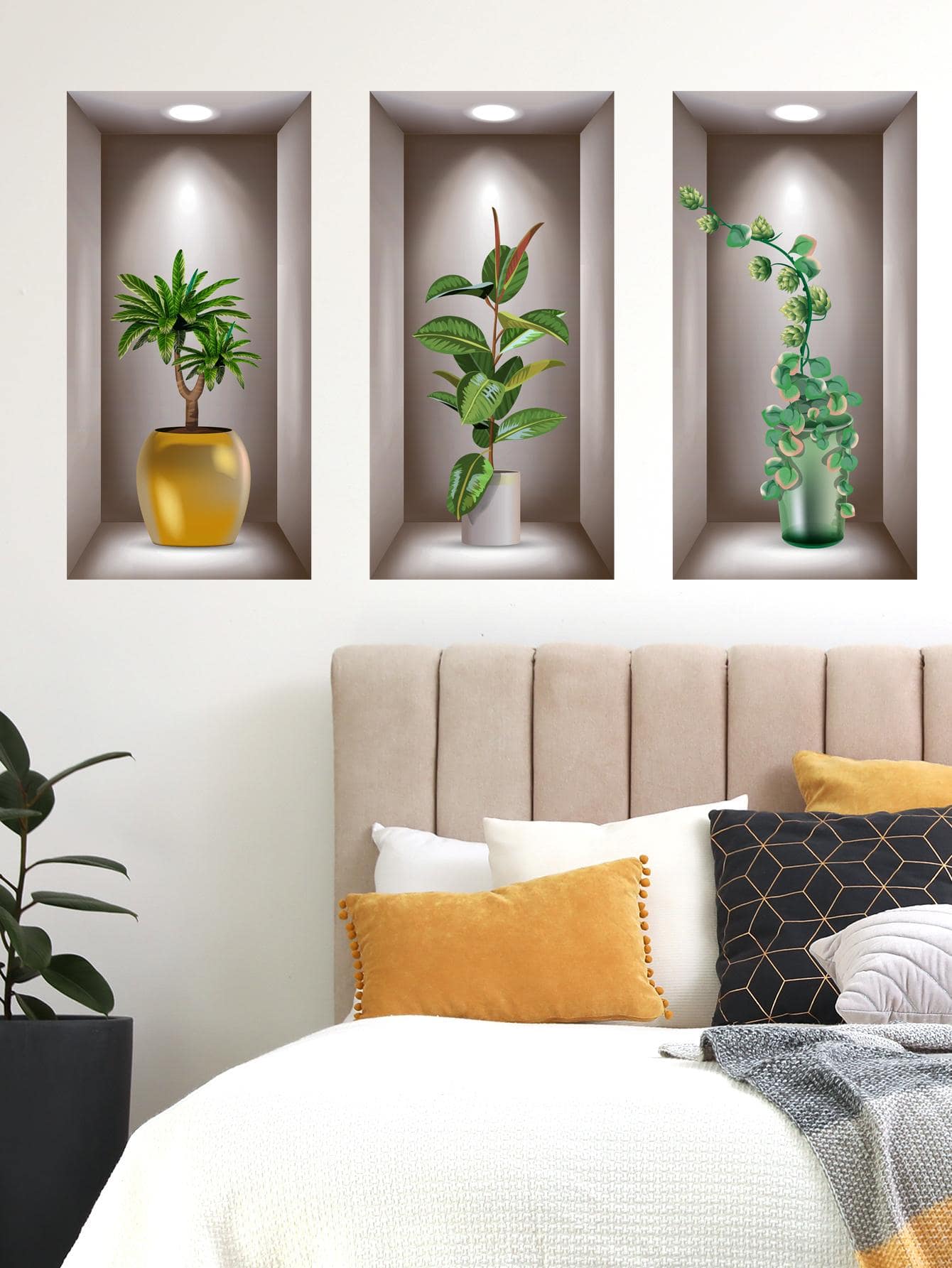 3pcs Plant Pattern Wall Sticker, Creative PVC Waterproof Wall Sticker ...