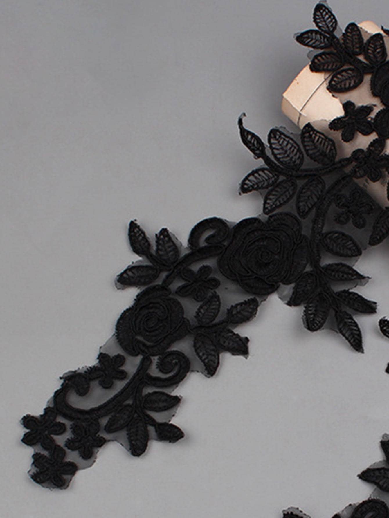 1pair Black Flower Embroidered DIY Webbing, Modern Elastane Decorative ...
