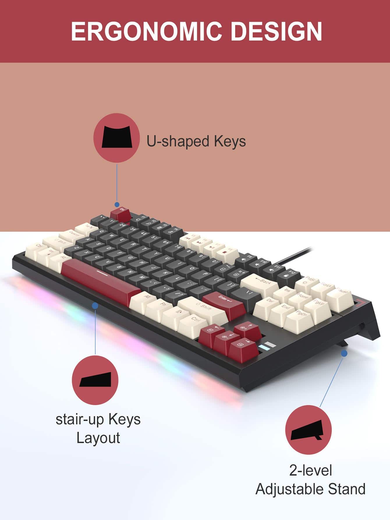 Mechanical Gaming Keyboard 87 Keys Wired Compact TKL Mechanical ...