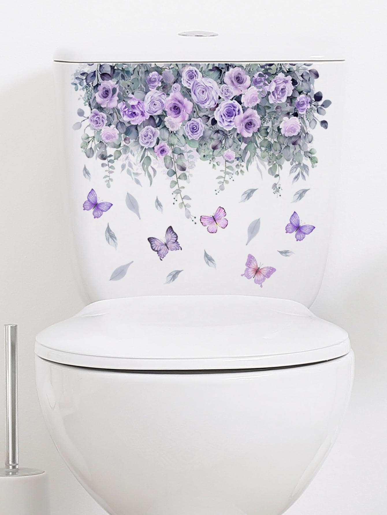 1pc PVC WC Pedestal Pan Cover Sticker, Modern Butterfly & Floral ...