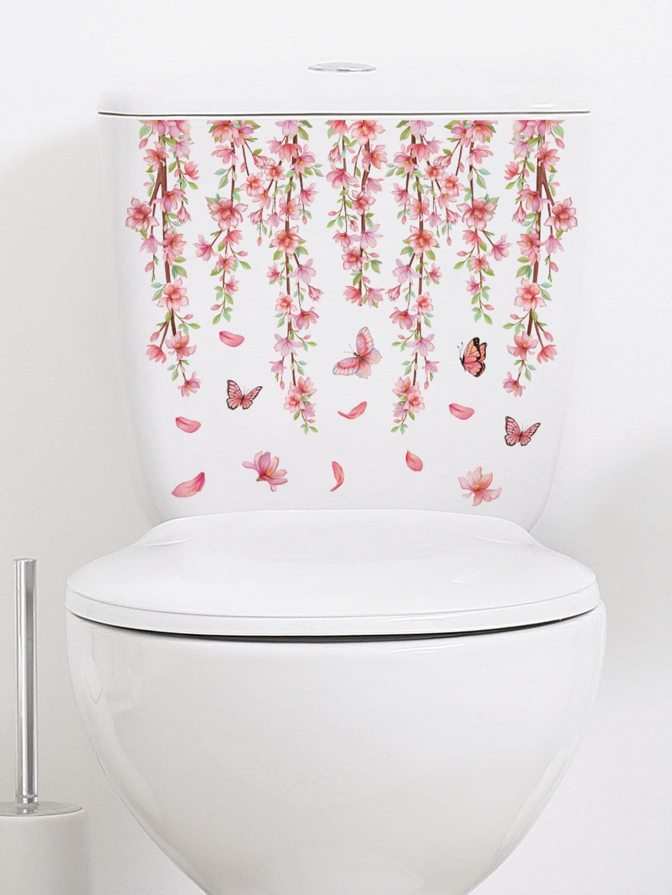 1pc PVC WC Pedestal Pan Cover Sticker, Modern Butterfly & Floral ...
