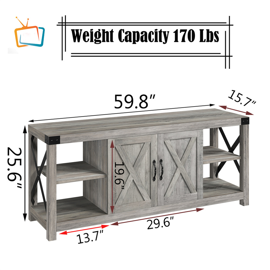 Modern Farmhouse TV Stand for 59 inch TV, Entertainment Center TV Stand ...