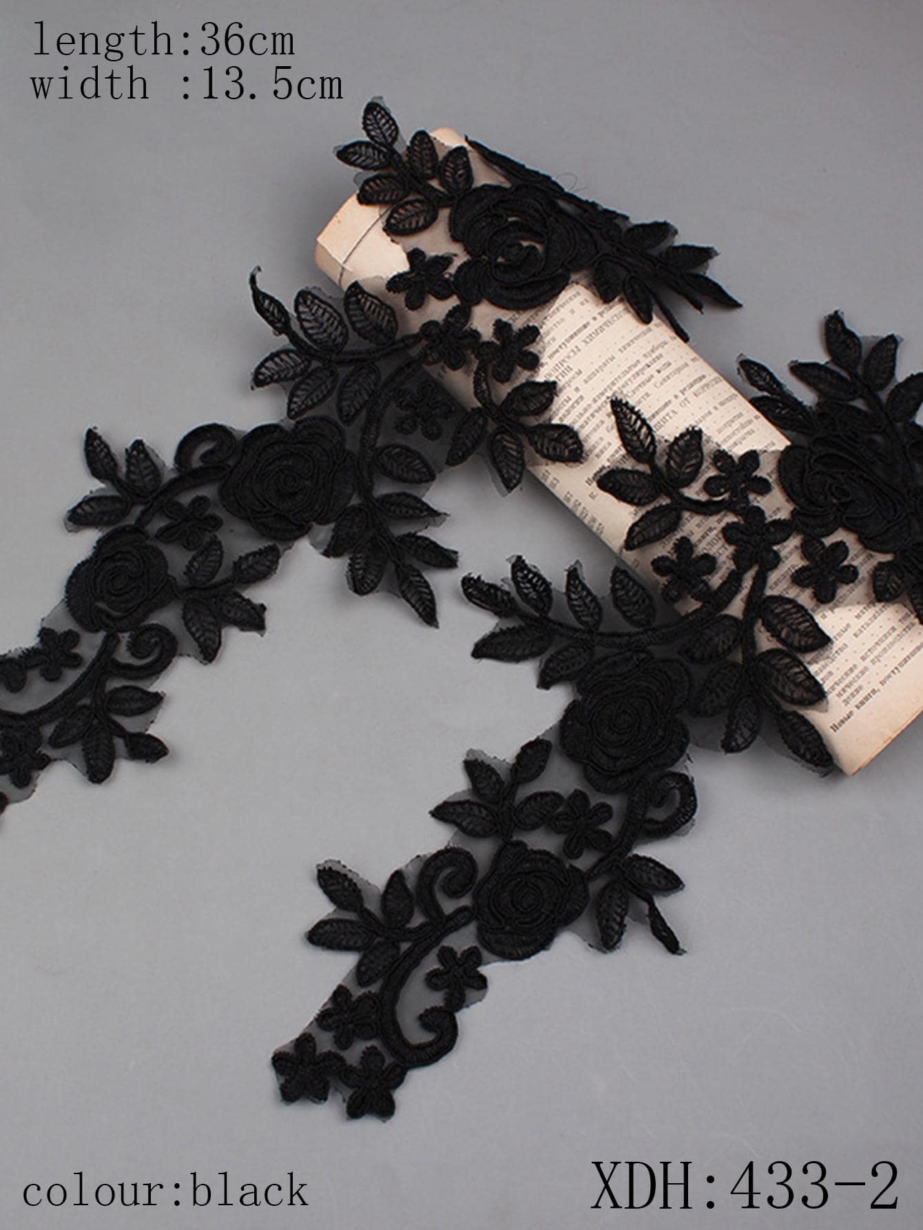 1pair Black Flower Embroidered DIY Webbing, Modern Elastane Decorative ...