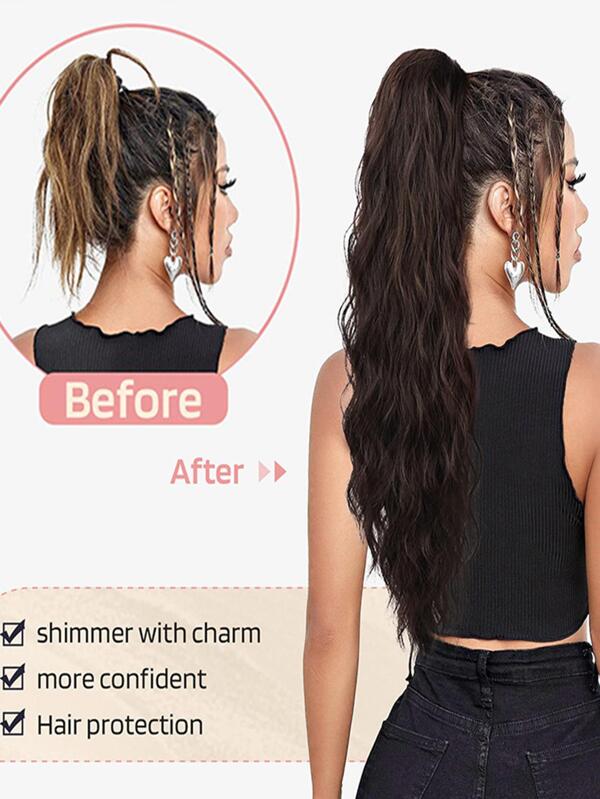 Ponytail wig female long hair pulling rope type ponytail big waves ...