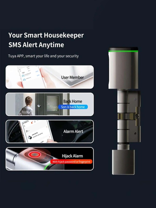 Zemismart Tuya BLE Keyless Smart Lock Core Cylinder, Smart Security Door Lock Encryption, with 2 ...