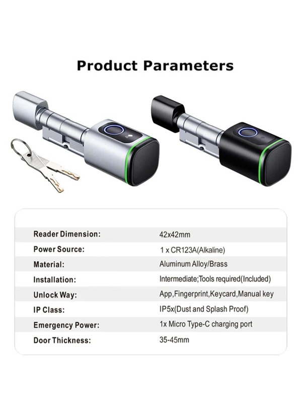 Zemismart Tuya BLE Keyless Smart Lock Core Cylinder, Smart Security Door Lock Encryption, with 2 ...