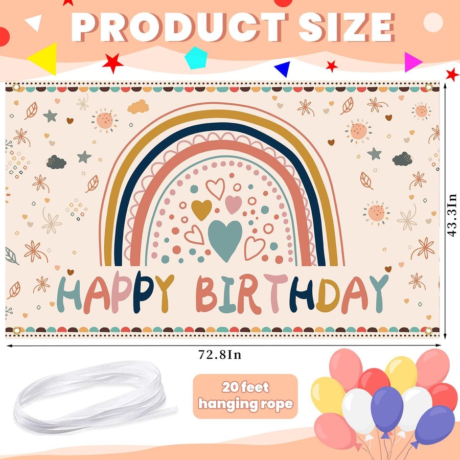 Boho Rainbow Party Decorations Backdrop Banner Boho Rainbow Birthday ...