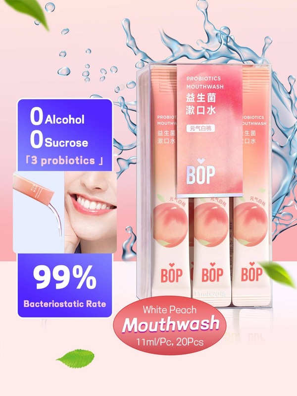 bop Probiotic Mouthwash White Peach Flavor,Probiotic Breath Freshening ...
