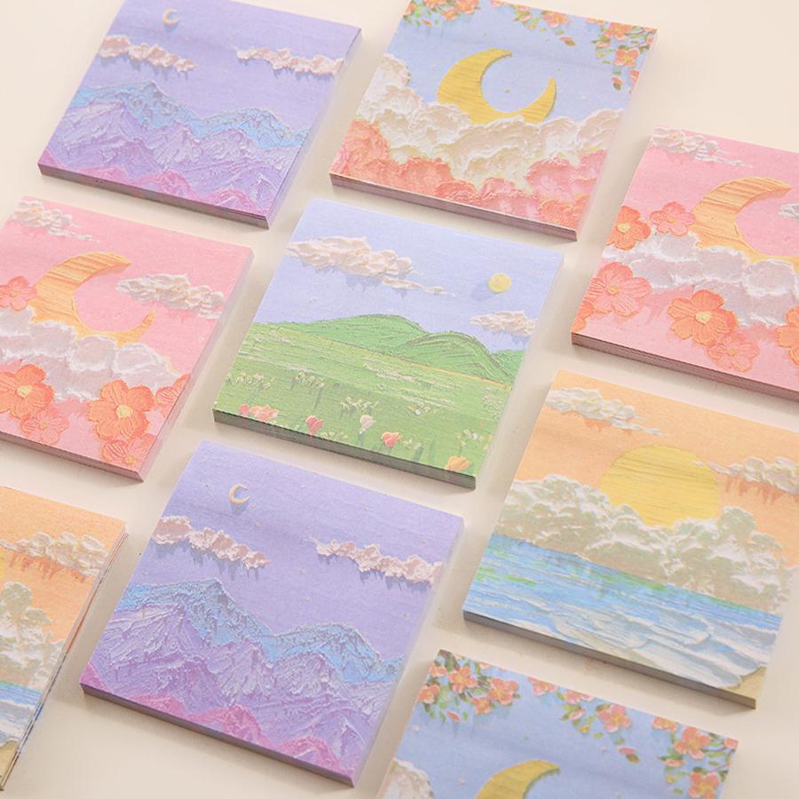 45pcs Oil Painting Pattern Random Sticky Note, Modern Landscape Print ...