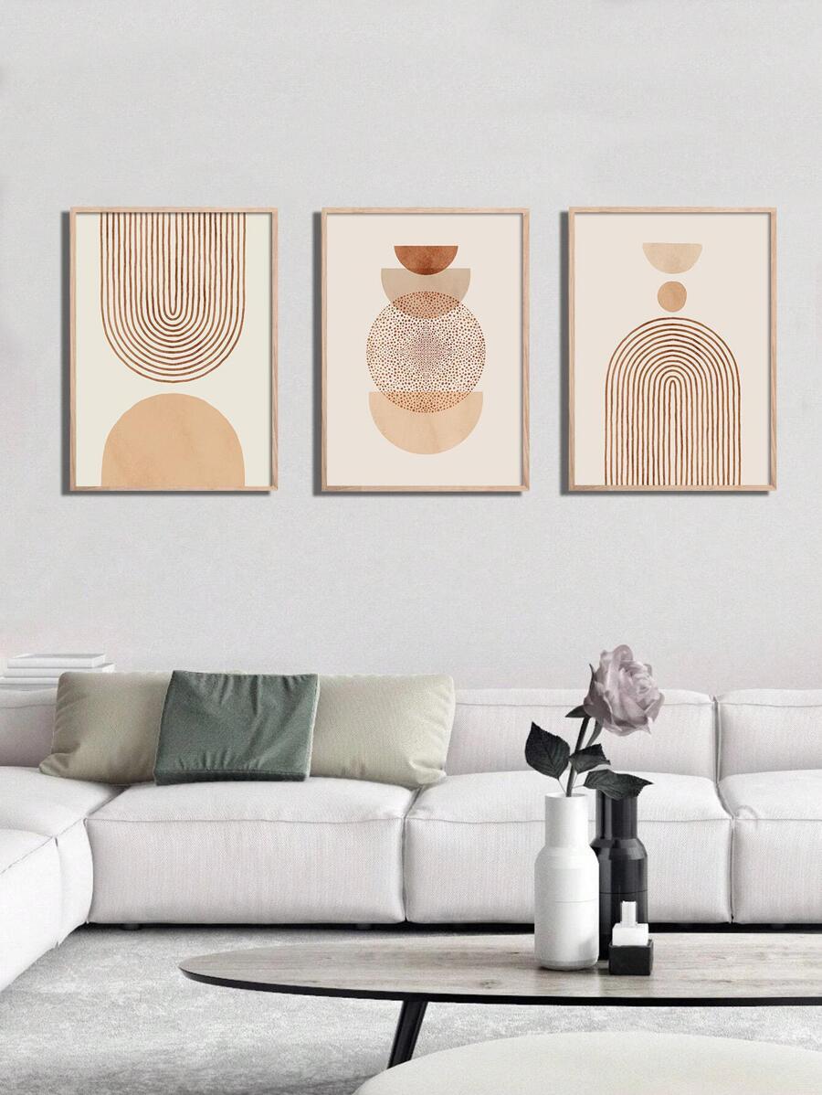 3pcs Geometric Pattern Unframed Painting, Modern Geometric & Line ...