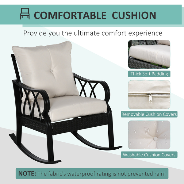 Outsunny Outdoor Wicker Rocking Chair with Padded Cushions, Aluminum ...