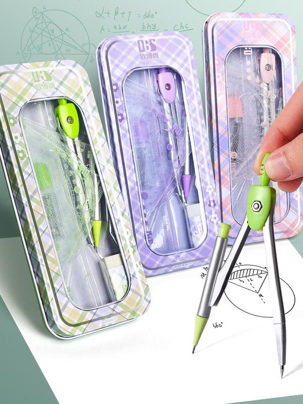 Stainless Steel Compass Set With Ruler, Protractor And Compass | SHEIN