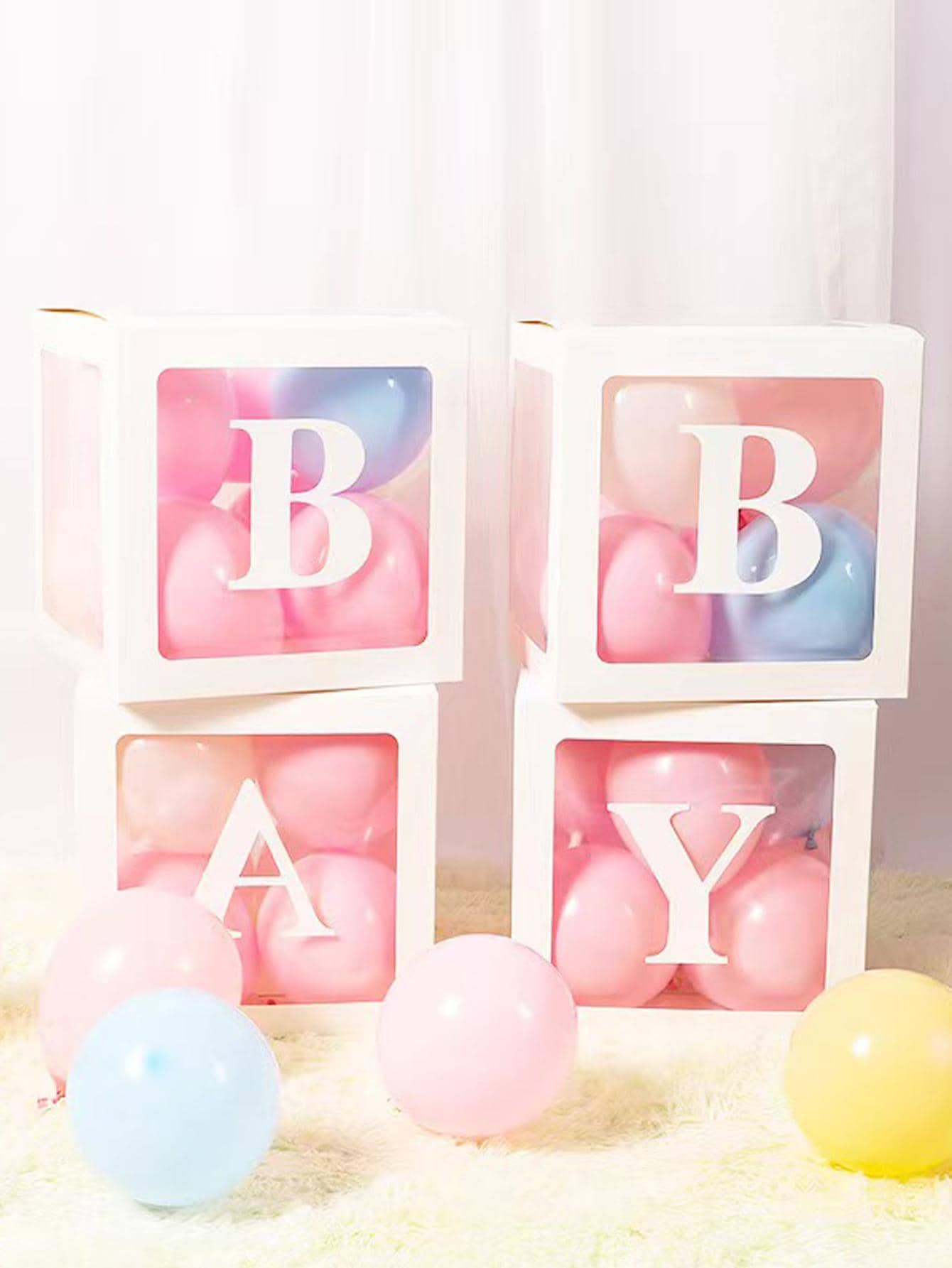 Baby Boxes with BABY Letters 4pcs Clear Balloon Boxes for Baby Shower ...