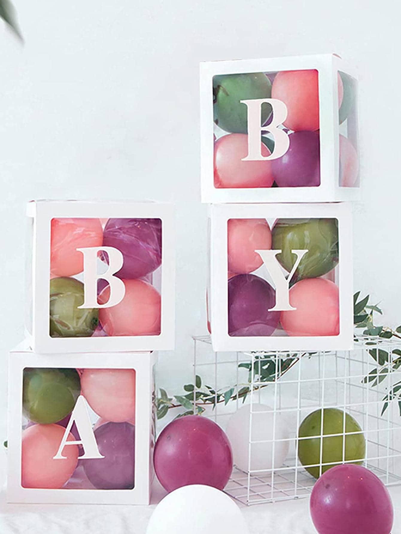 Baby Boxes with BABY Letters 4pcs Clear Balloon Boxes for Baby Shower ...