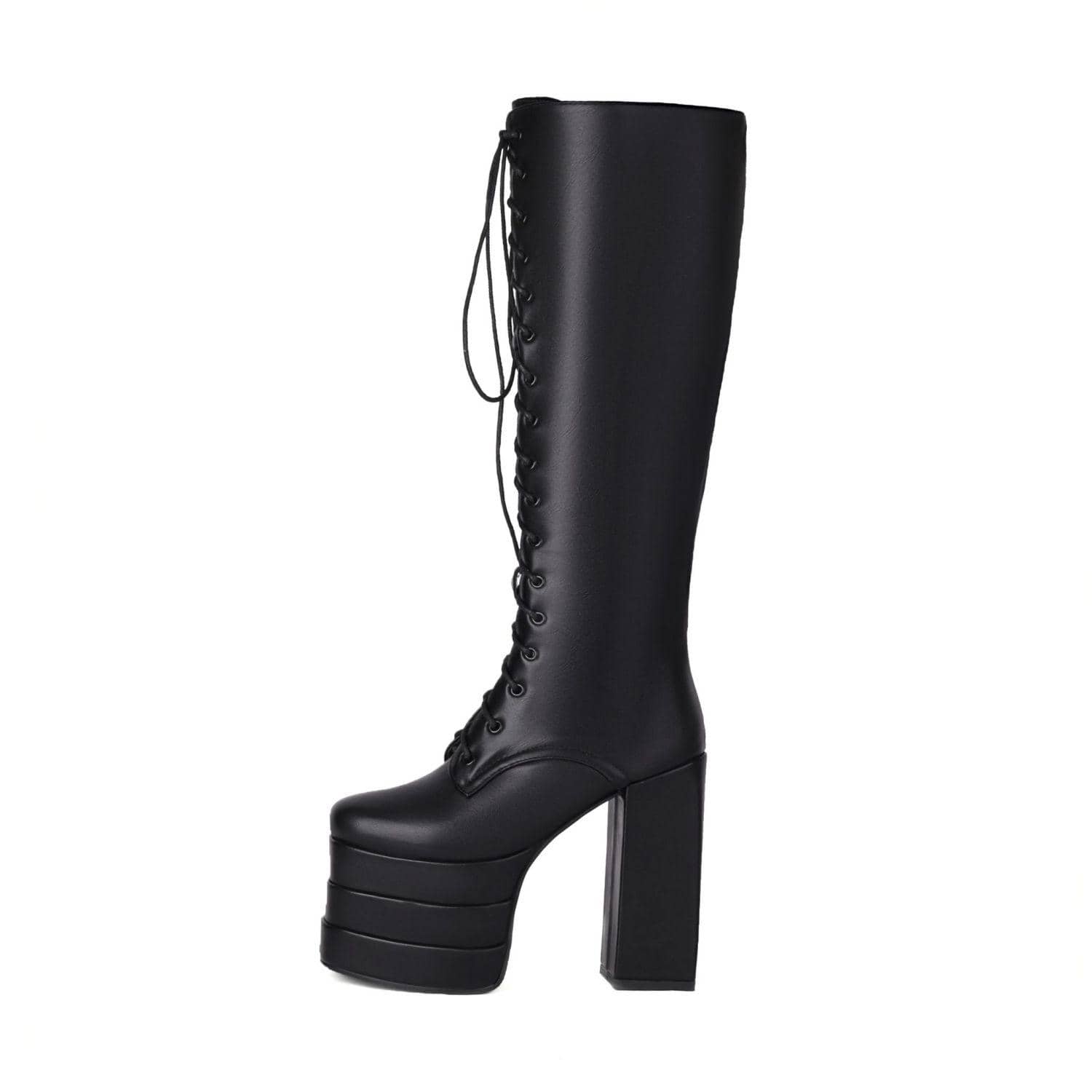 Womens Triple Platform Block Heel Knee High Boots Handsome Motorcycle ...