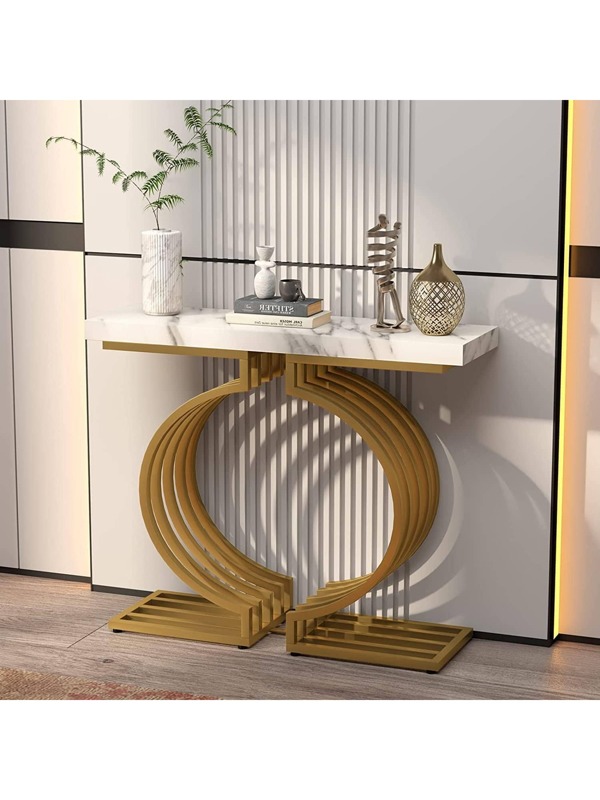 Console Table, 40 inch Modern Faux Marble Entryway Table with Gold Base ...