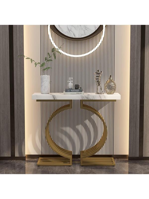 Console Table, 40 inch Modern Faux Marble Entryway Table with Gold Base ...