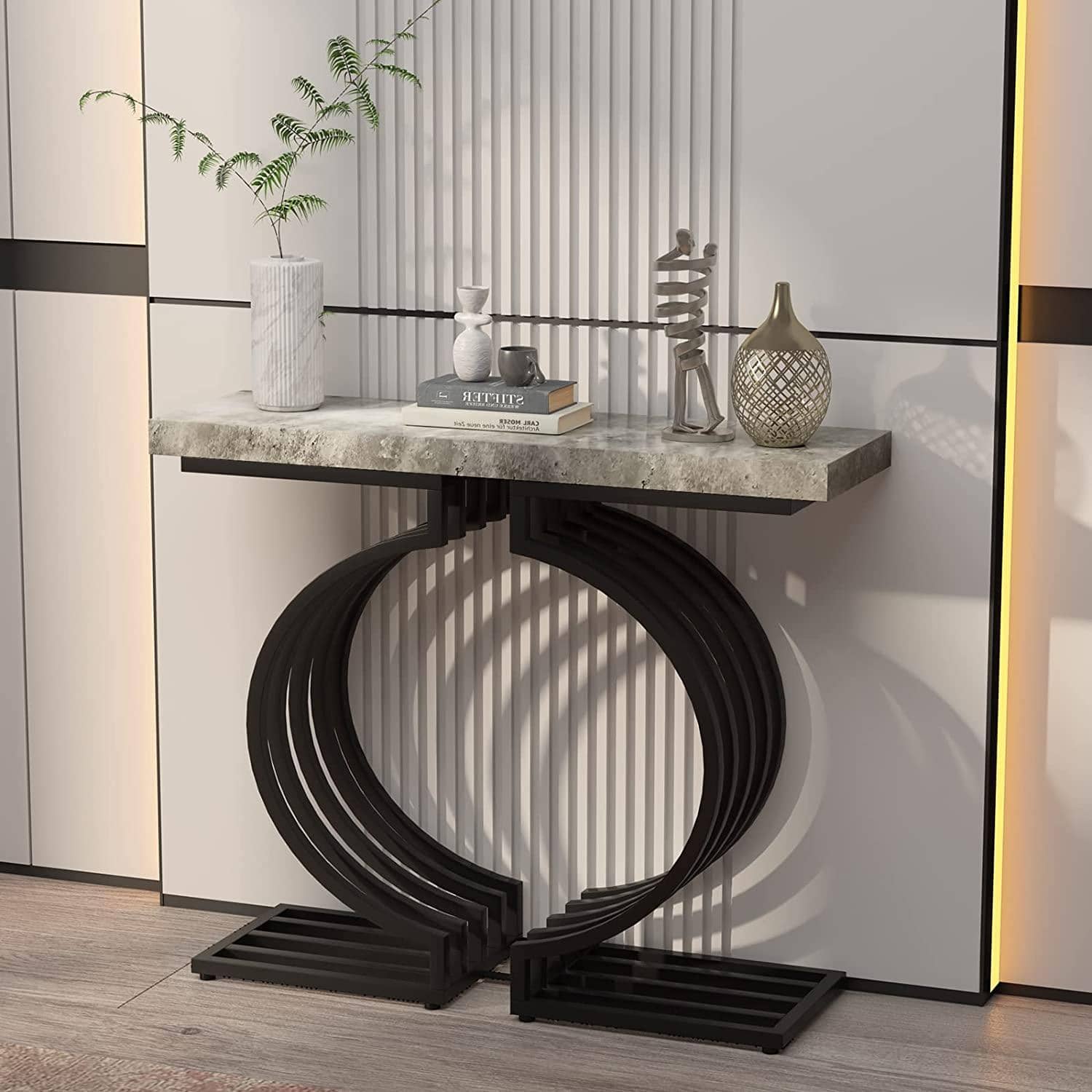 Modern Console Table, Modern Faux Marble Entryway Table With Gold Base ...
