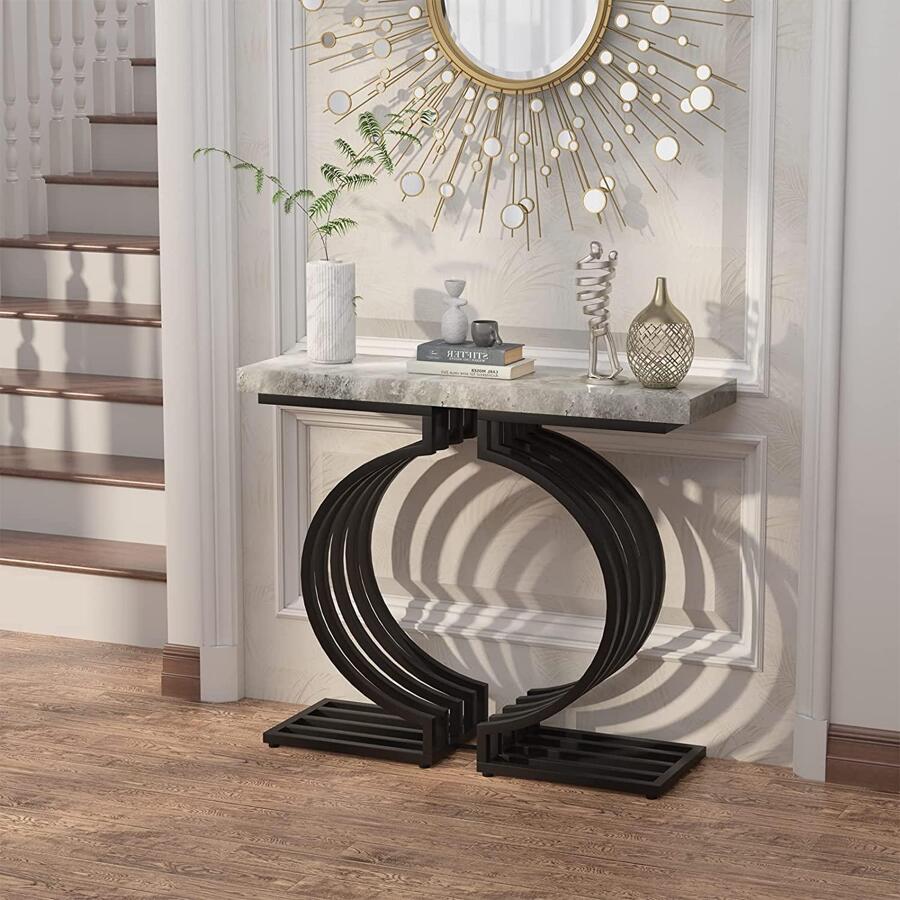 Console Table, 40 Inch Modern Faux Marble Entryway Table With Gold ...