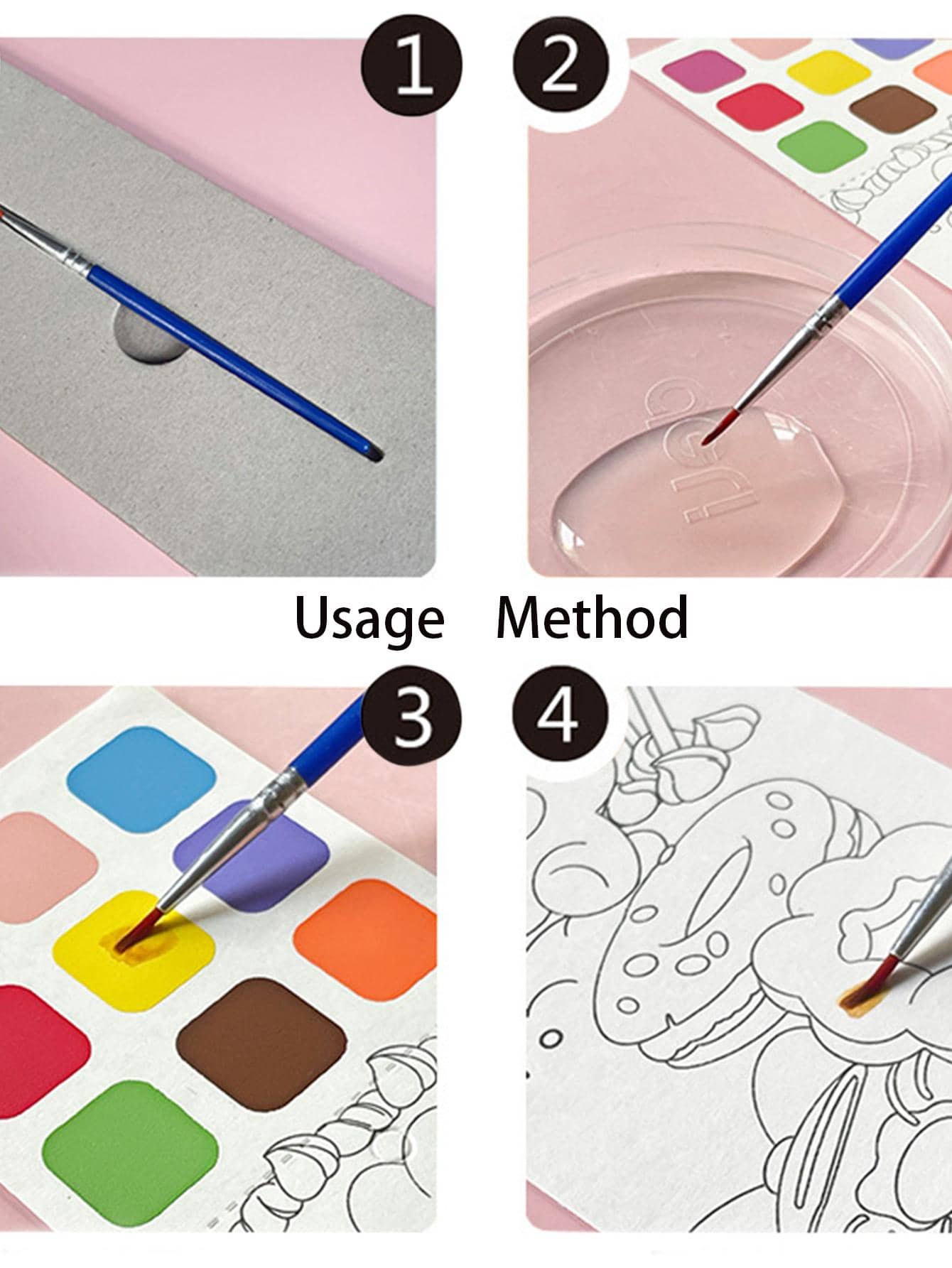 12pcs Cartoon Unicorn Pattern Coloring Paper With 1pc Paint Brush, Cute ...