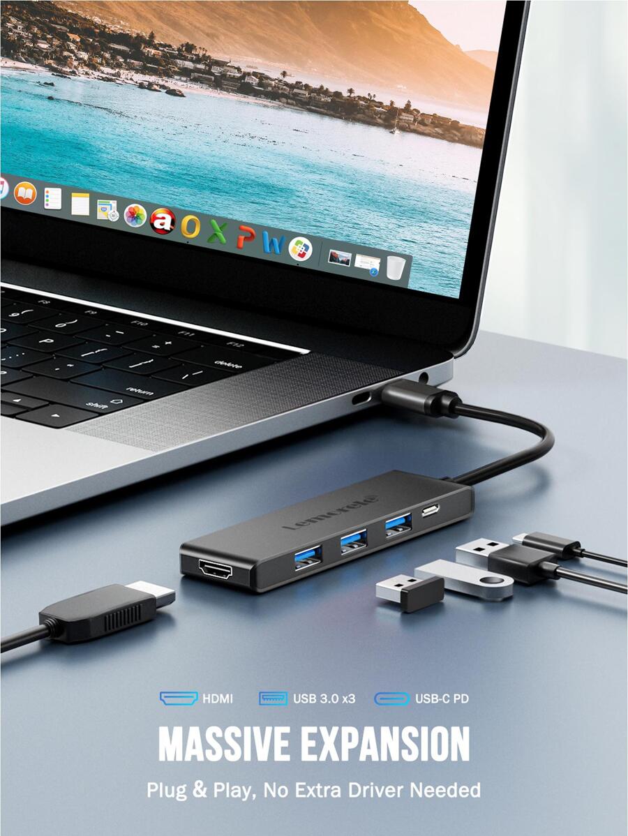 Lemorele 5 en 1 Concentrateur USB C avec 1 sortie HDMI et 3 ports USB A ... Lemorele 5 en 1 Concentrateur USB C avec 1 sortie HDMI et 3 ports USB A ...