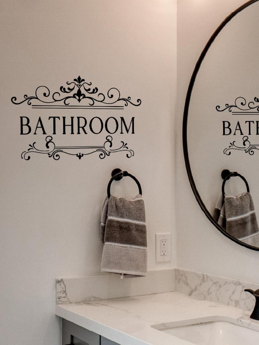 1pc PVC Wall Decal, Modern Letter Graphic Wall Sticker For Bathroom ...