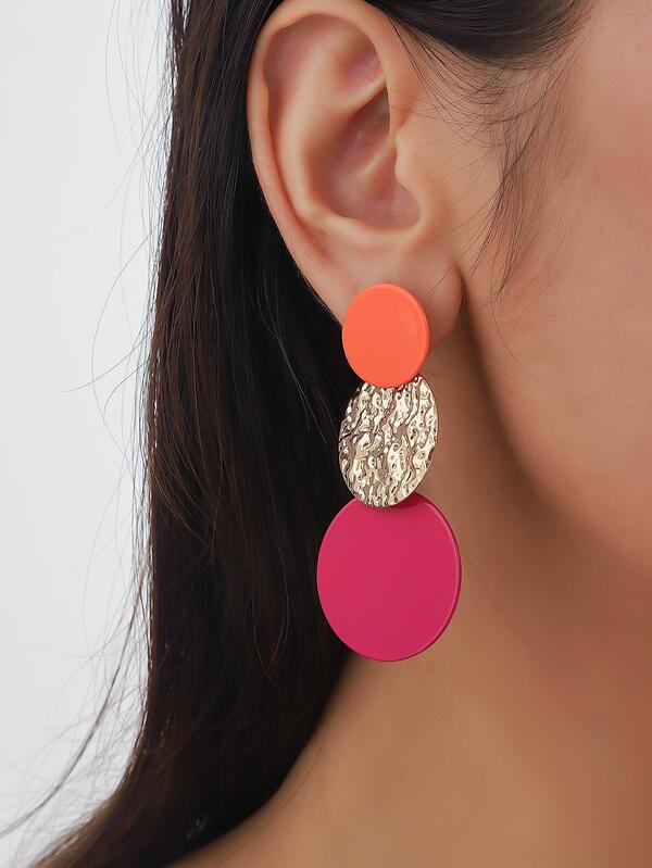 Color Block Round Drop Earrings | SHEIN USA