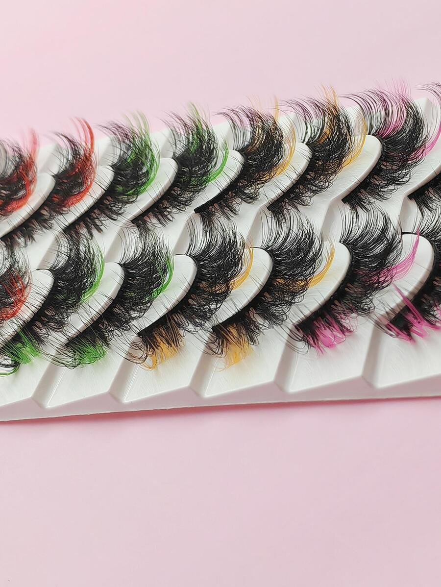 SHEIN X Candylover89 Colored Lashes Fluffy Faux Mink Eyelashes Pink End ...
