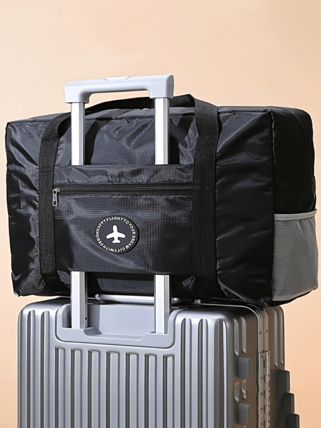 1pc Polyester Travel Storage Bag, Simple Black Foldable Luggage Packing ...