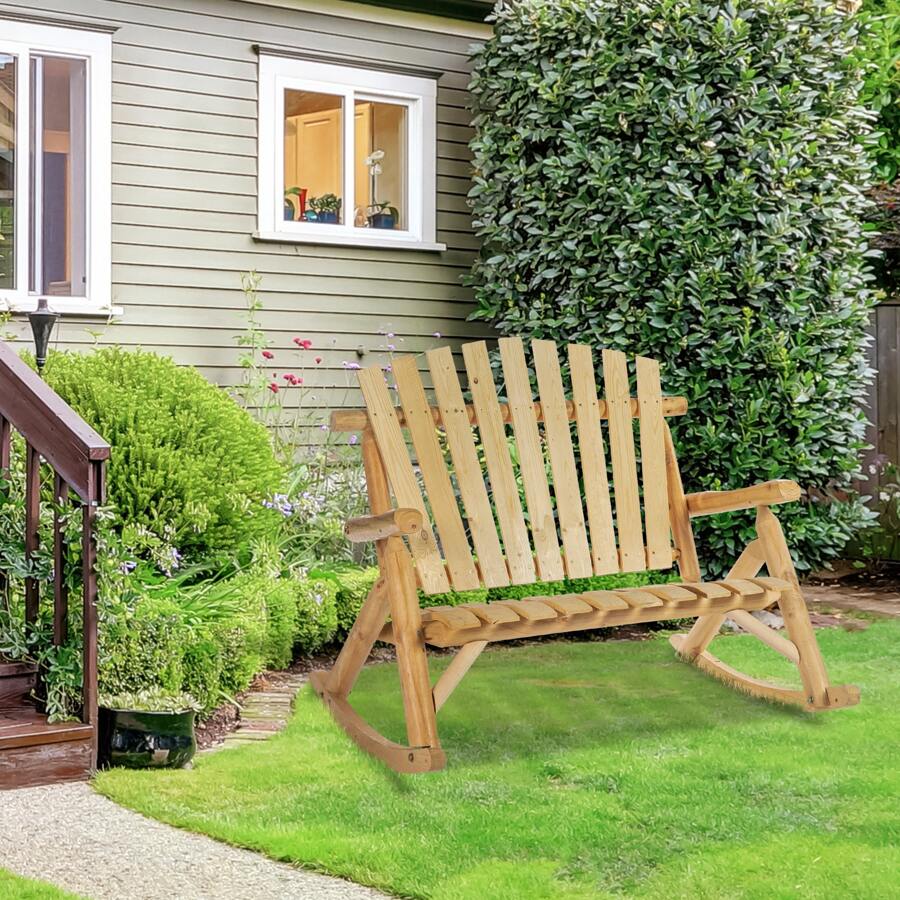 Outsunny Double Wooden Patio Rocking Bench, Adirondack Porch Rocker ...