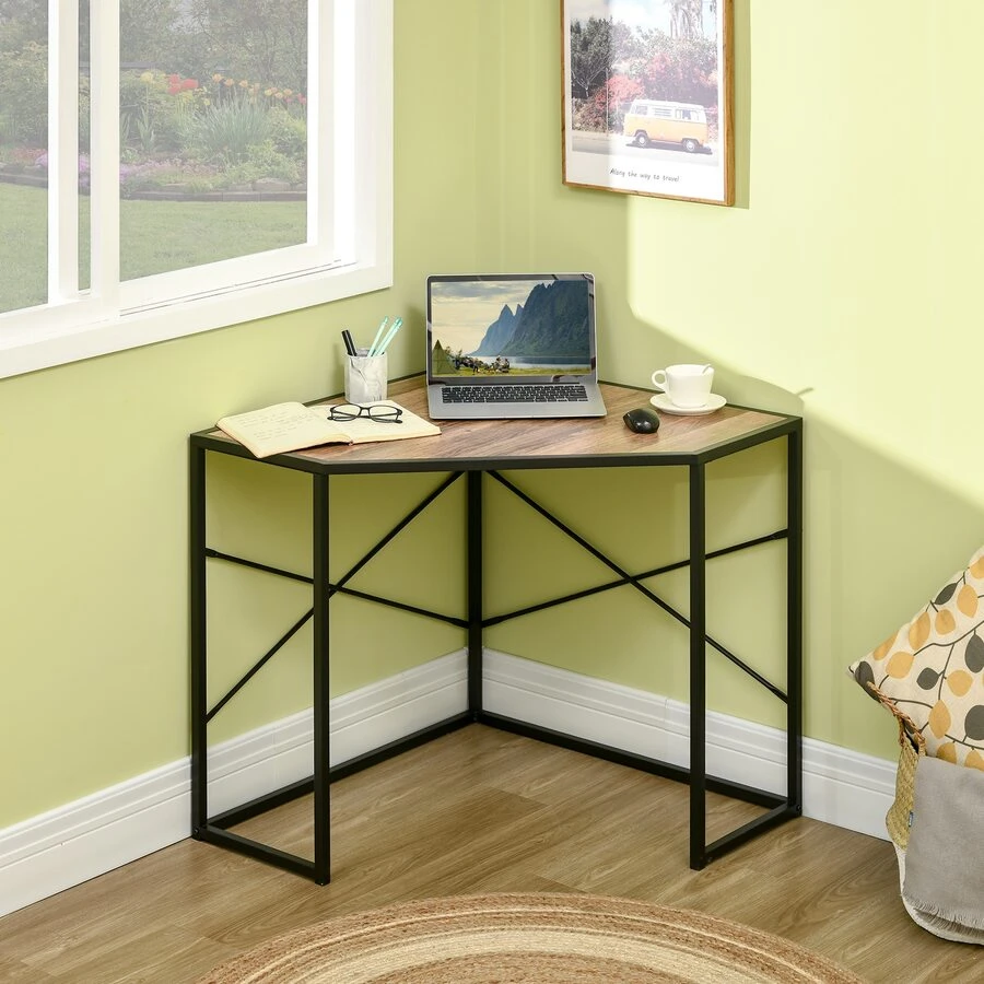 HOMCOM Corner Computer Desk with Steel Frame for Small Spaces, Writing ...