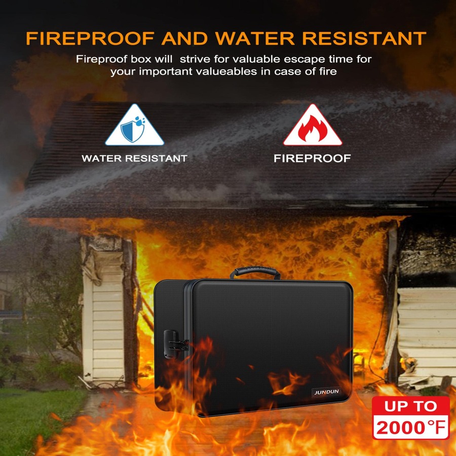 JUNDUN Document Organizer, Fireproof Document Box with Lock, Home ...