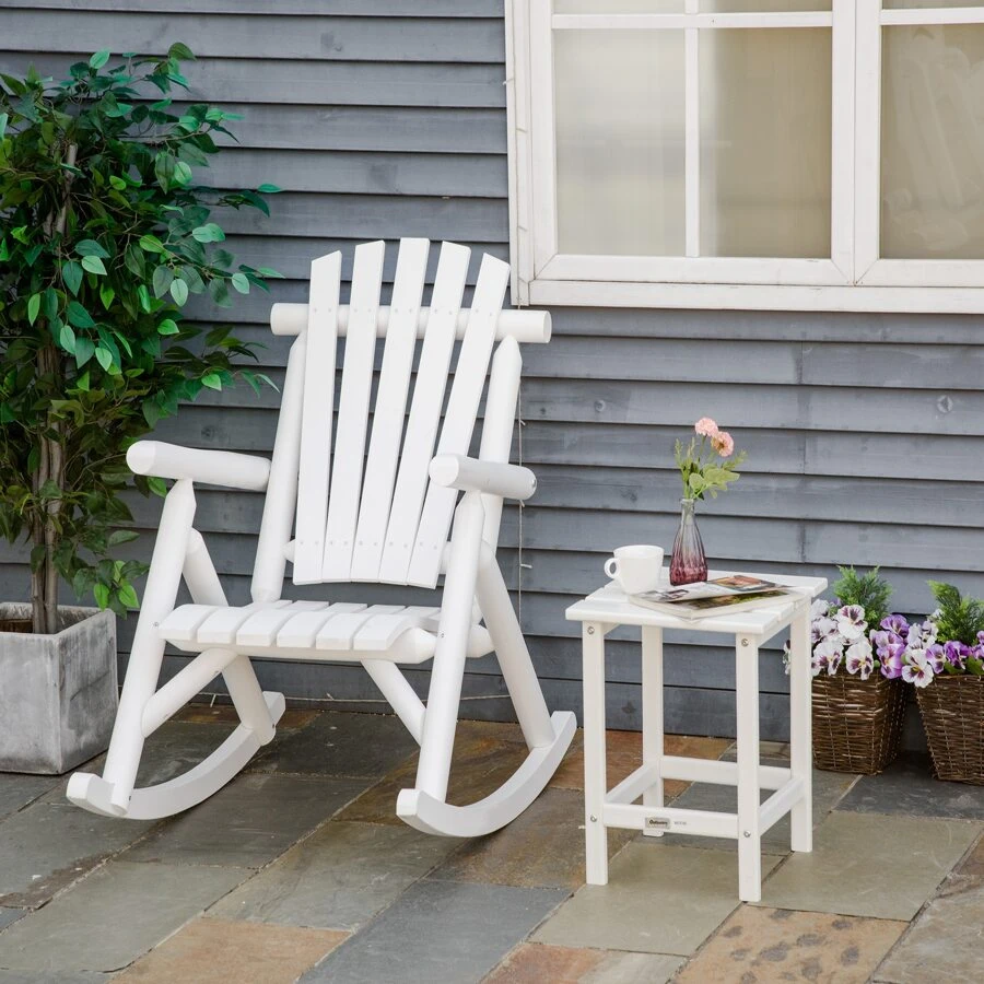 Outsunny Outdoor Wooden Rocking Chair, Rustic Adirondack Rocker with ...
