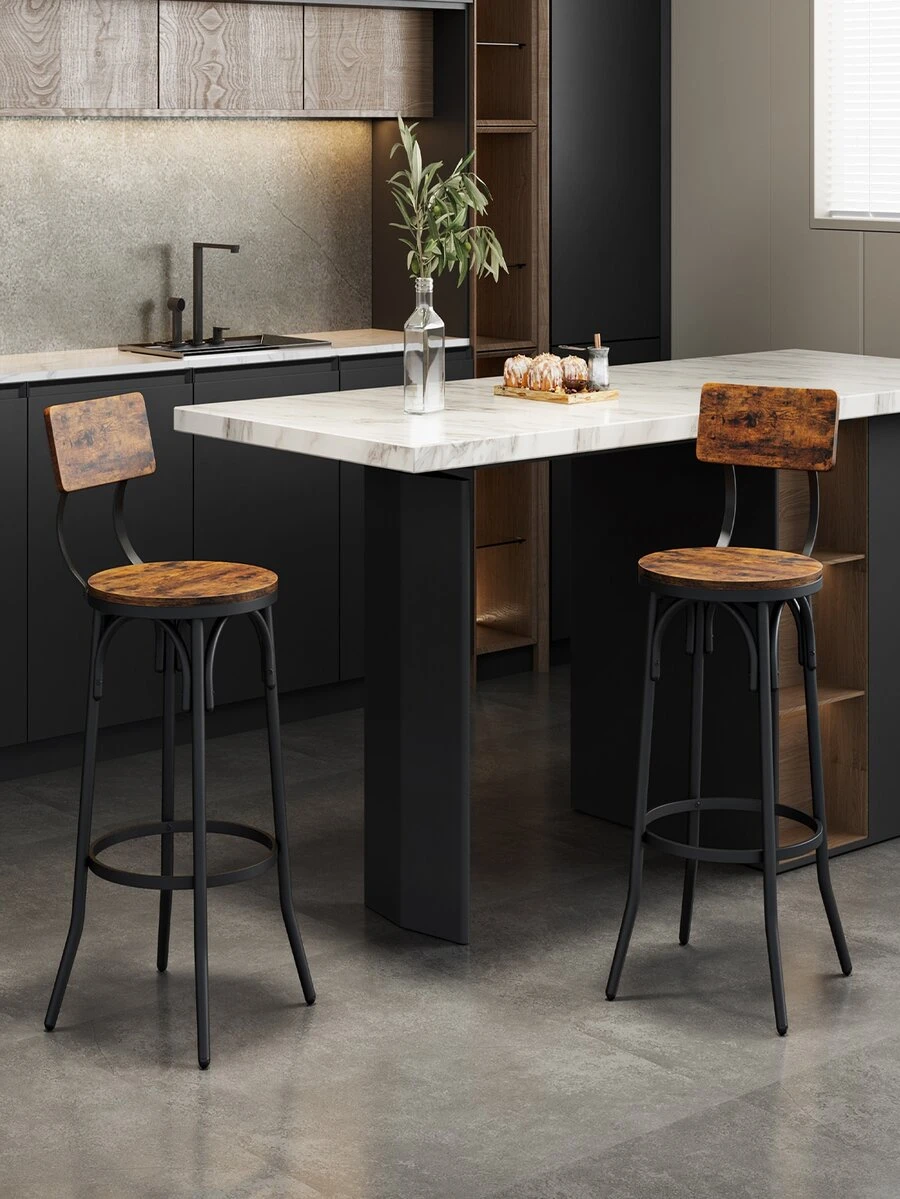 Bar Stools Set of 2 Stools with Back and Footrest, Industrial, Easy ...