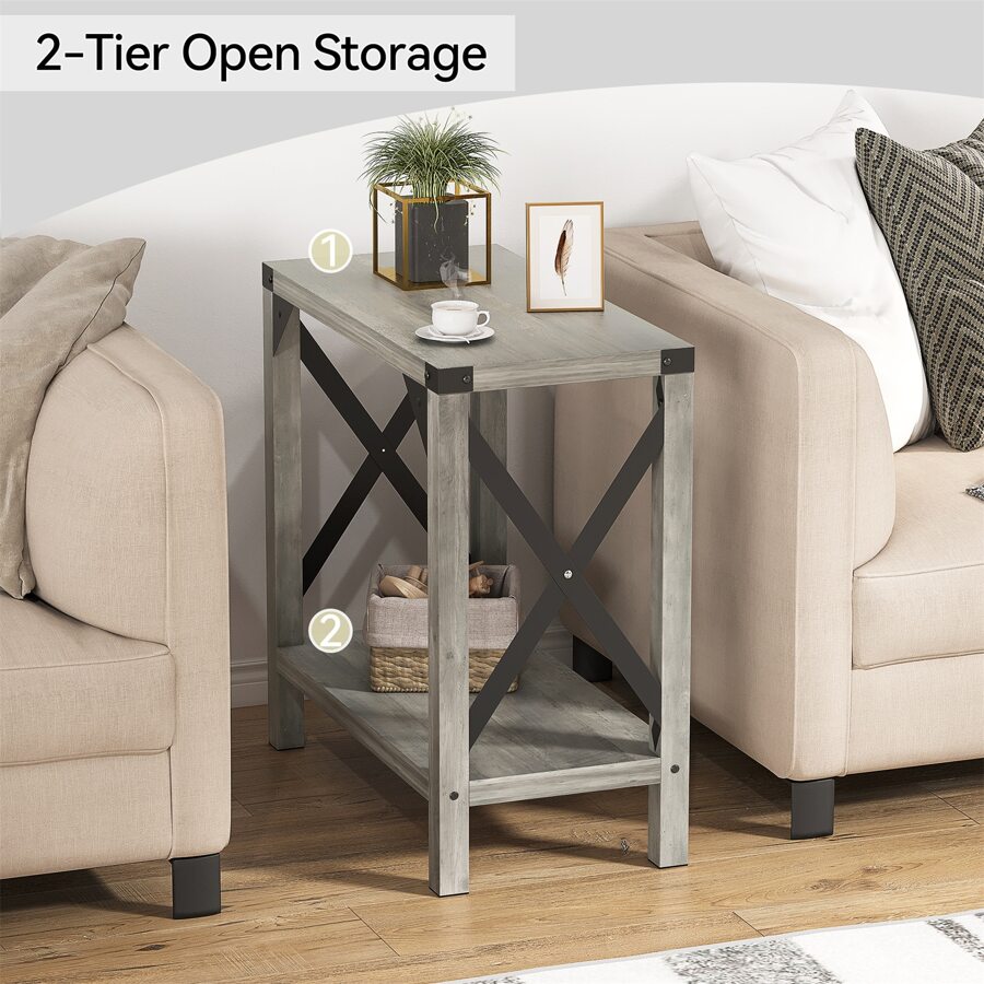 Narrow End Table for Small Spaces, Rectangular Farmhouse Nightstand ...