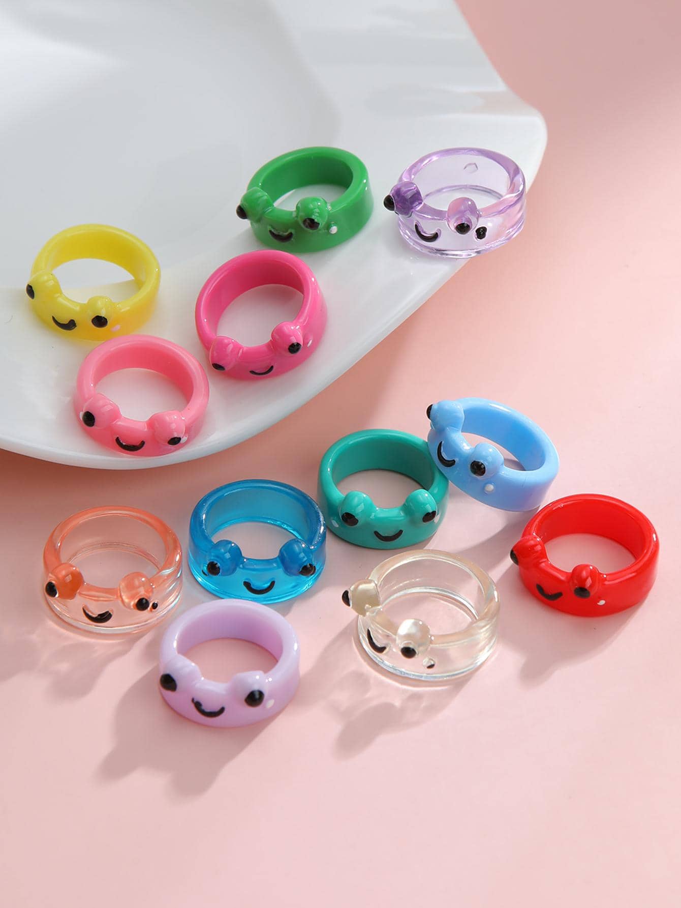 12pcs Multicolor Polyresin Heart-shaped Ring, Anti-water, Perfect For ...