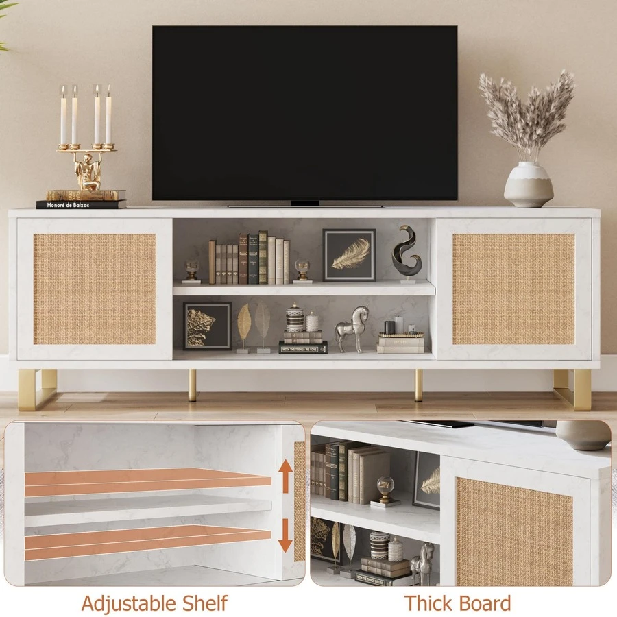 Modern TV Stand, Entertainment Cabinet, Console with a Natural Rattan ...