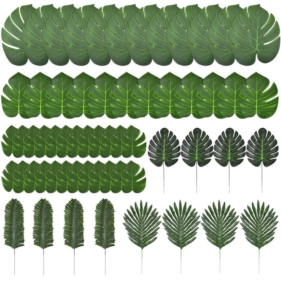 Artificial Palm Leaves, 60 Pieces 6 Types Tropical Leaves, Artificial ...