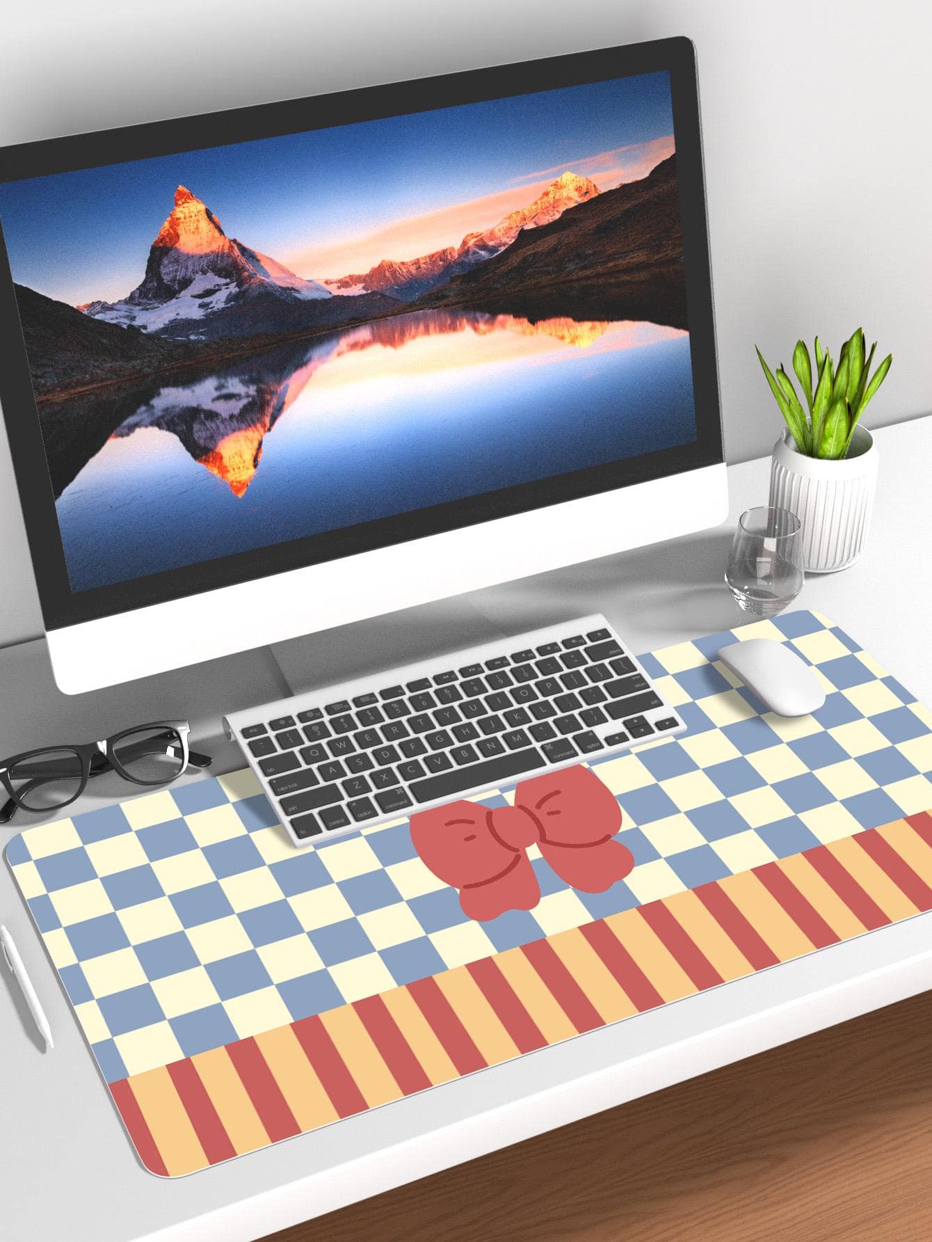 1pc Plaid & Bow Pattern PU Leather Mouse Pad | SHEIN USA