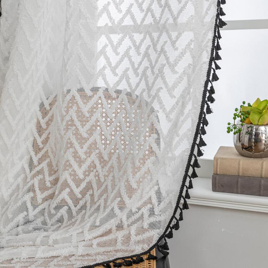 Modern Simple Wave Sheer Curtains With Embossed Jacquard Design For ...