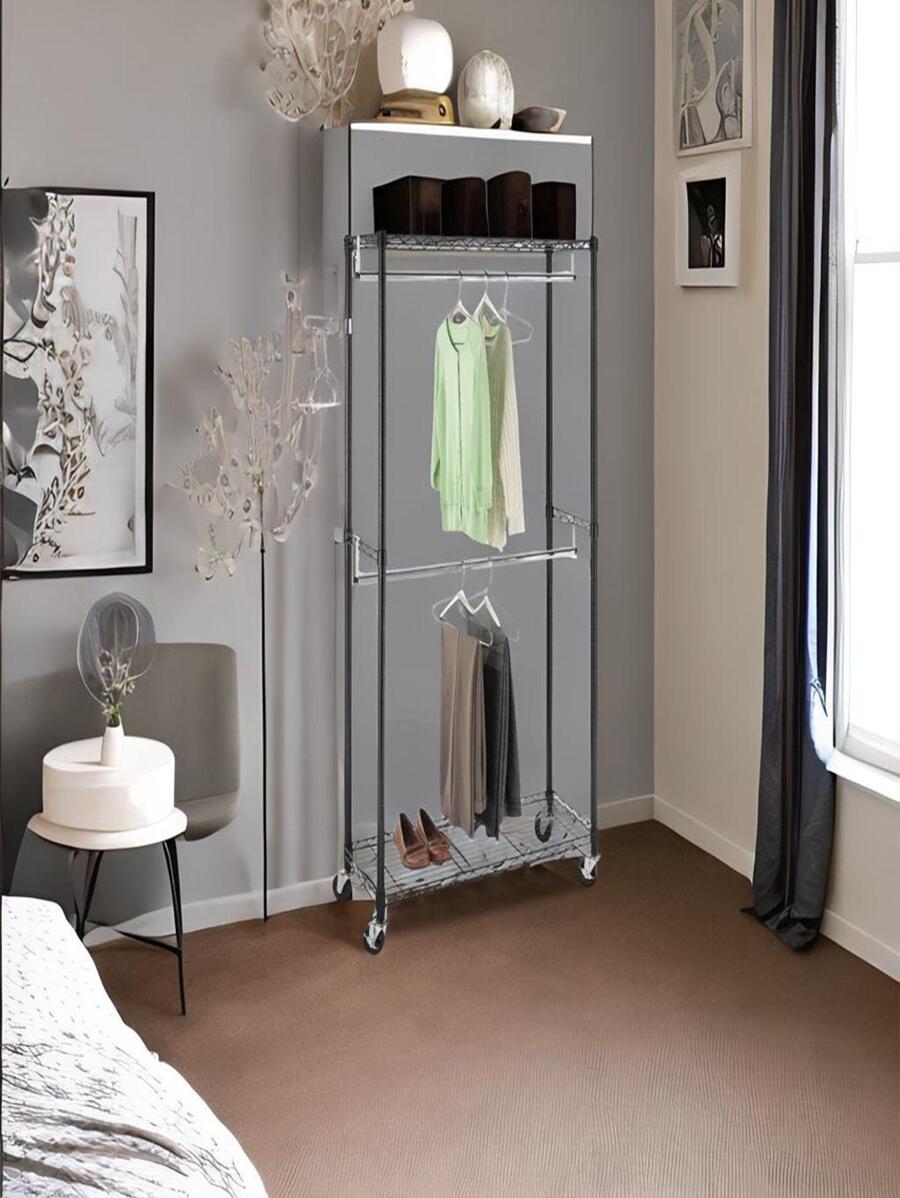 Movable closet rack with wheels clothes rack home rack heavy duty ...