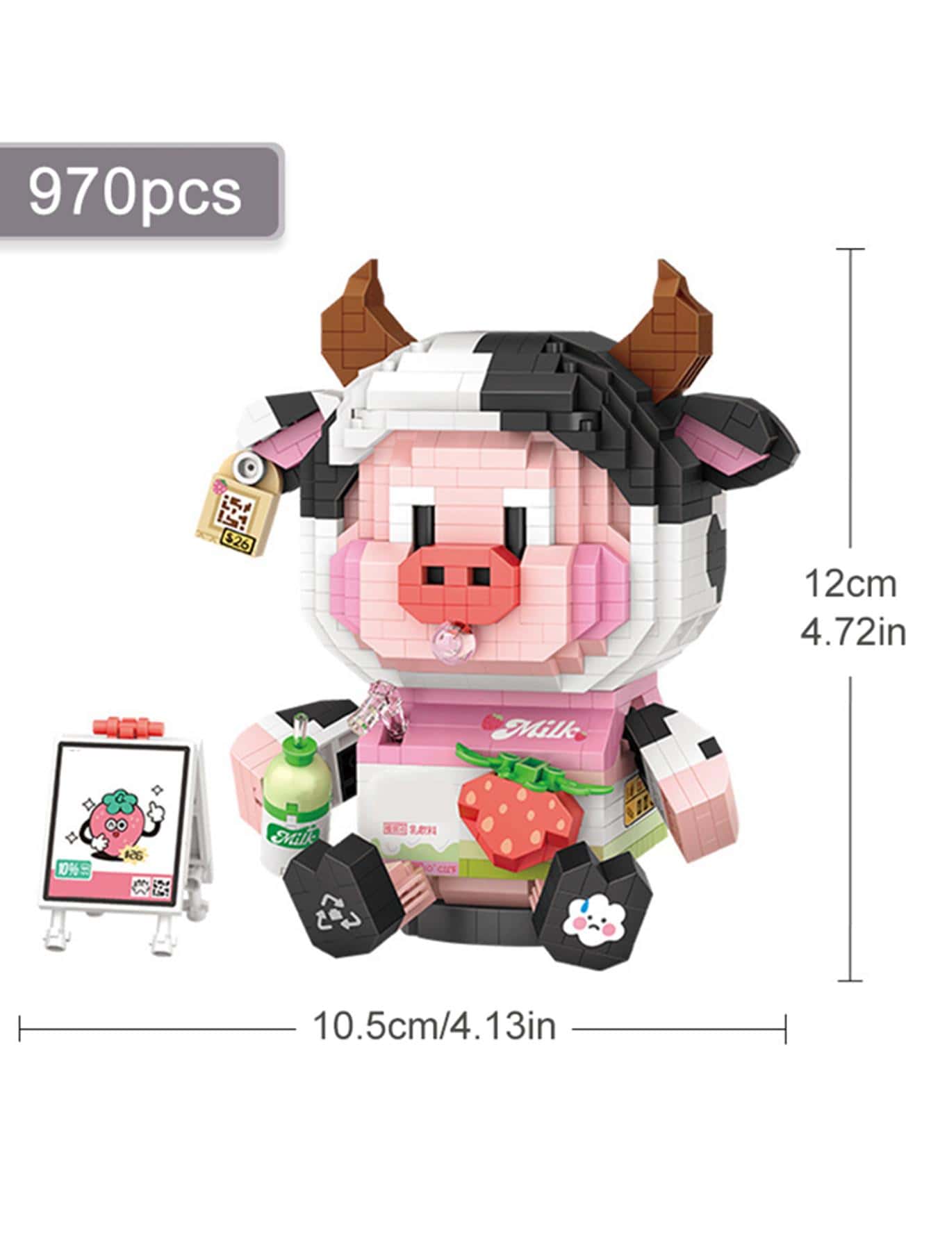 Mini Building Blocks Animal Cow Model Ornaments DIY Cartoon Cute Calf ...