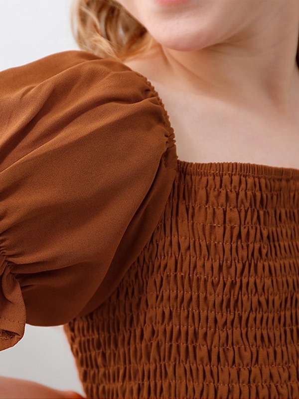 Tween Girl Square Neck Puff Sleeve Smock Dress | SHEIN USA