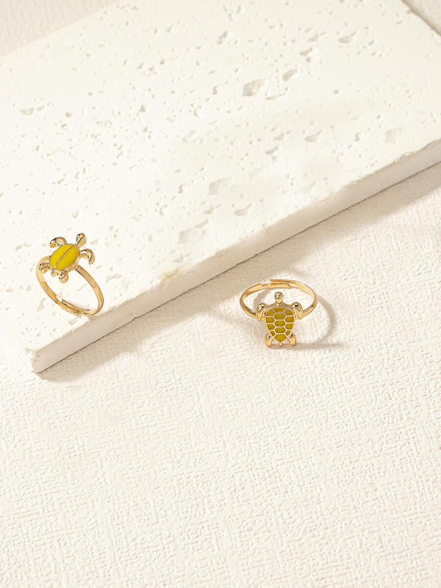 2pcs/set Rhinestone Decor turtle Ring | SHEIN USA