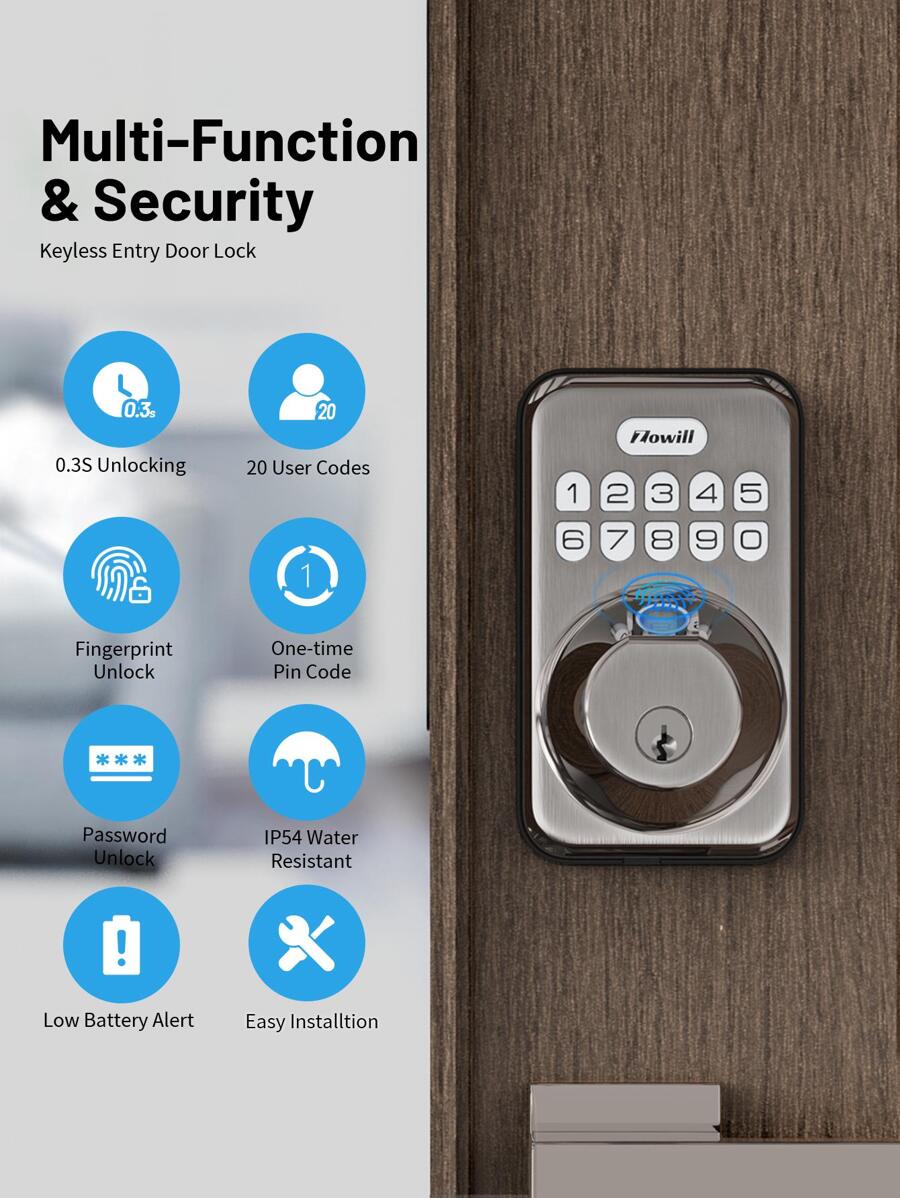 Fingerprint Door Lock, Zowill Keyless Entry Door Lock Keypad Deadbolt ...