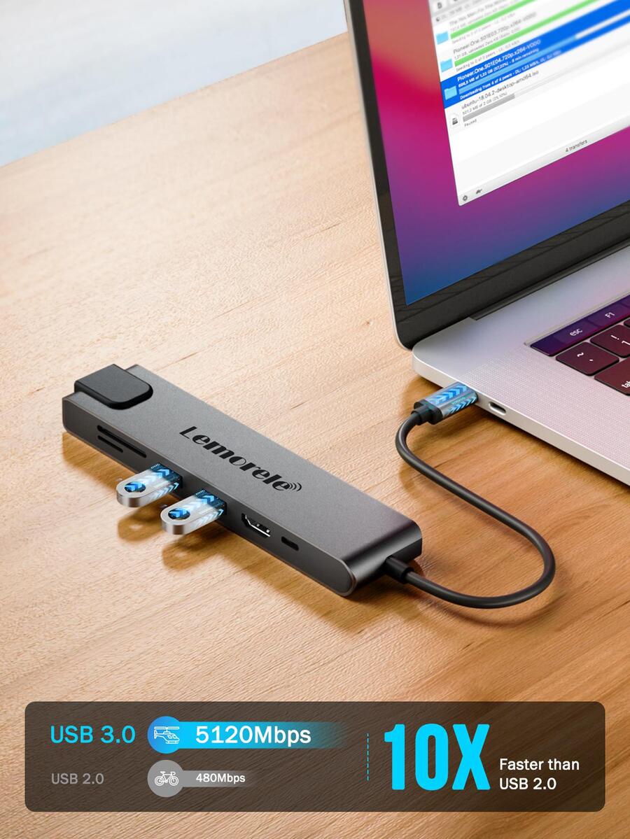 Lemorele 7-In-2 USB C Hub With HDMI RJ45 Output USB Types C Data ...